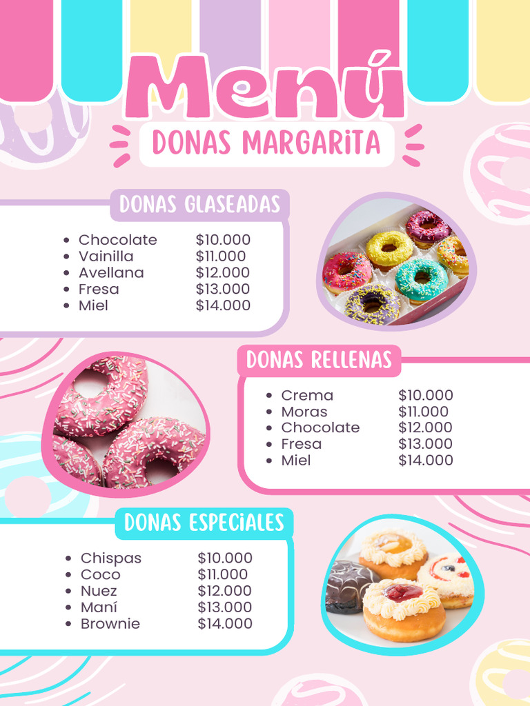 Menu Restaurante de Donas Llamativo Rosa Pastel PDF | PDF