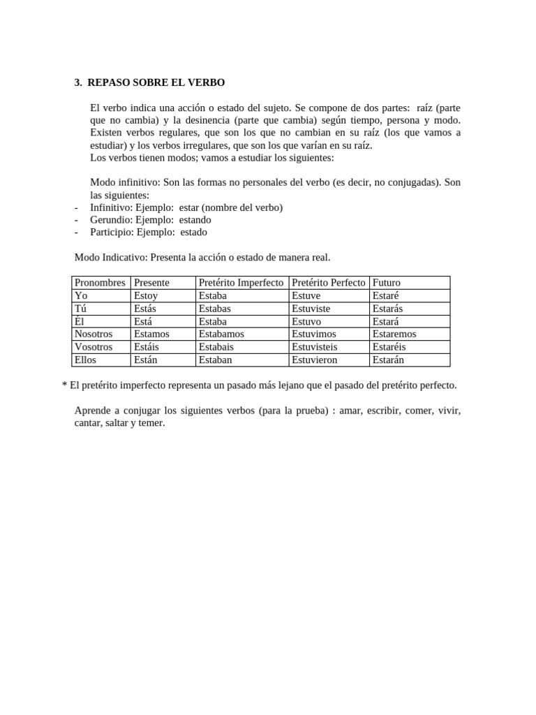 Repaso Sobre El Verbo | PDF