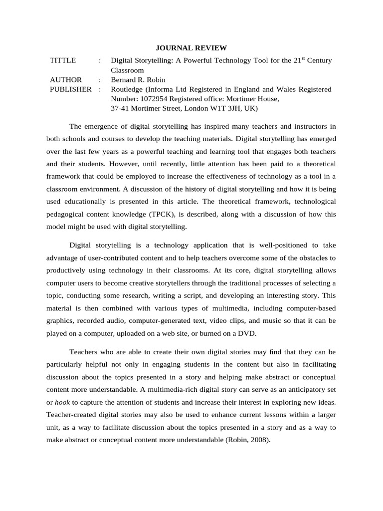 Digital Storytelling in 21st Century Classrooms | PDF | Teachers ...