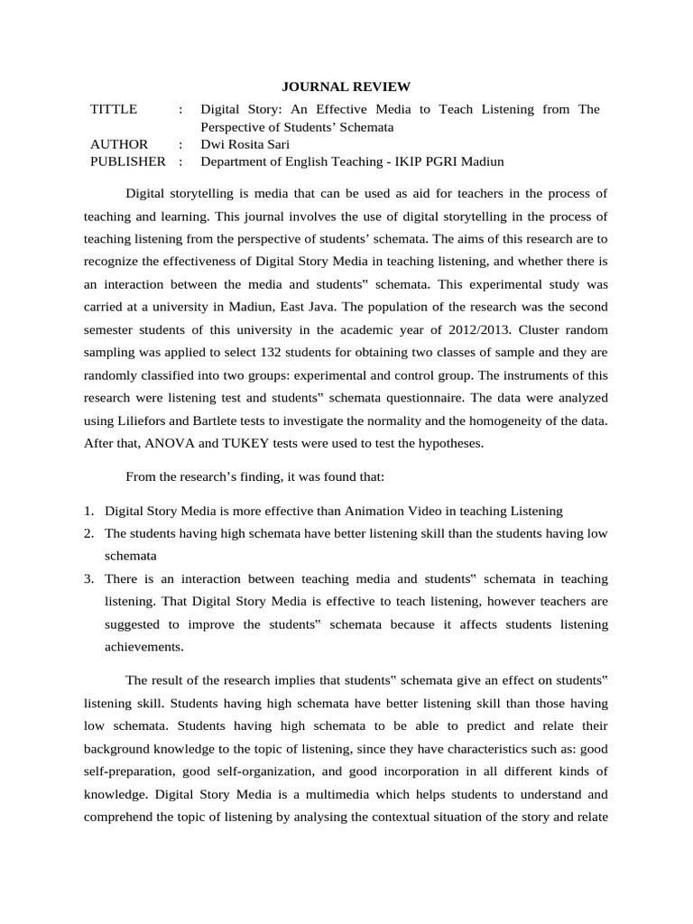 DIGITAL STORY AN EFFECTIVE MEDIA TO TEACH LISTENING FROM THE STUDENTS PERCEPTION (Review) | PDF ...