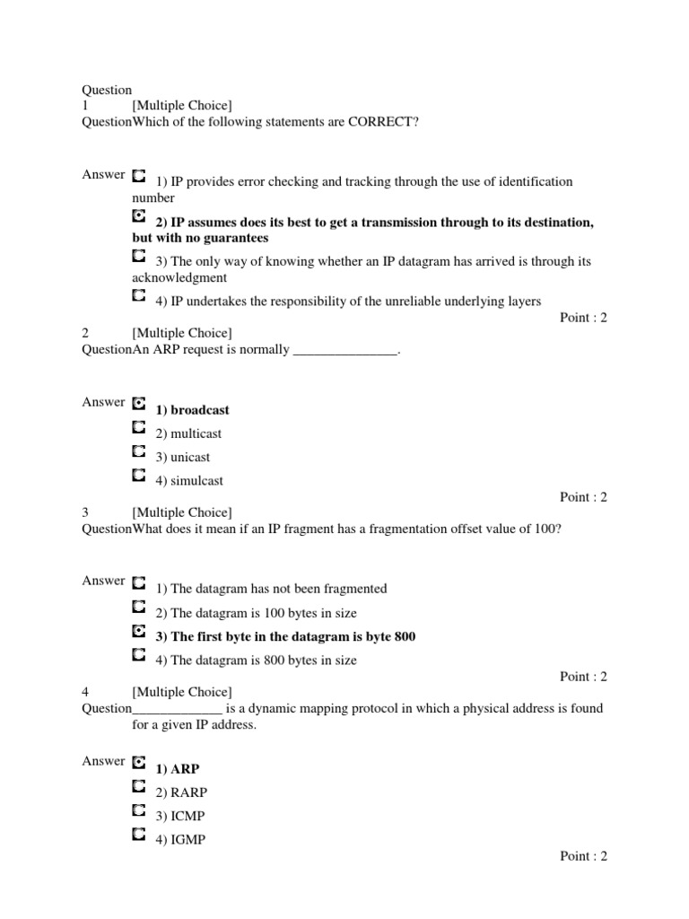 Fundamental Concepts of TCP/IP: Multiple Choice Questions on IP Addressing, ARP, TCP, UDP, and ...