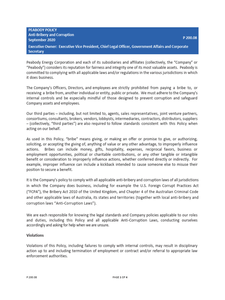 Anti-Bribery Policy Overview | PDF | Bribery | Due Diligence