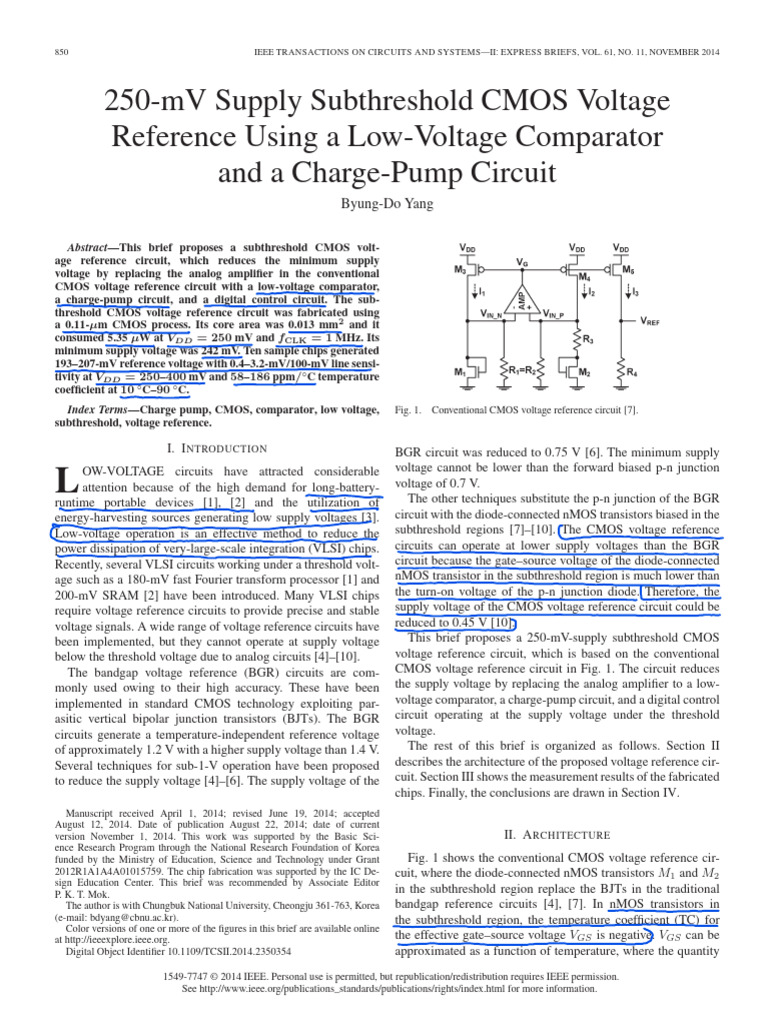 250-mV Supply Subthreshold CMOS Voltage Reference Using A Low-Voltage Comparator and A Charge ...