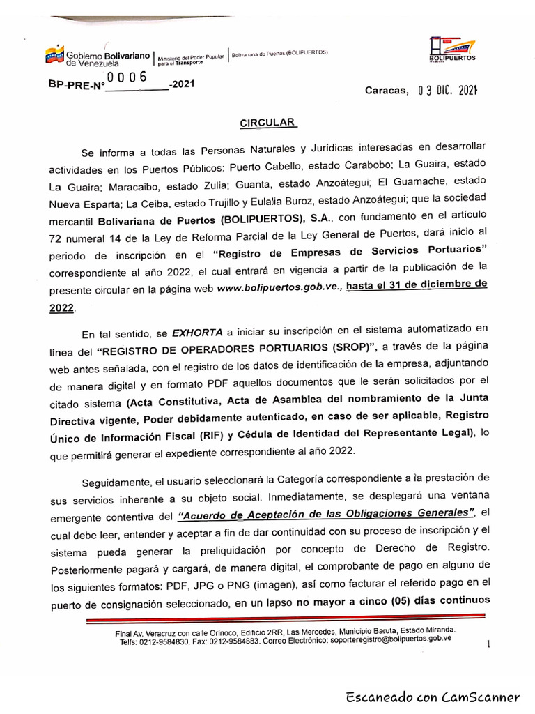 Circular 006 Bolipuertos | PDF
