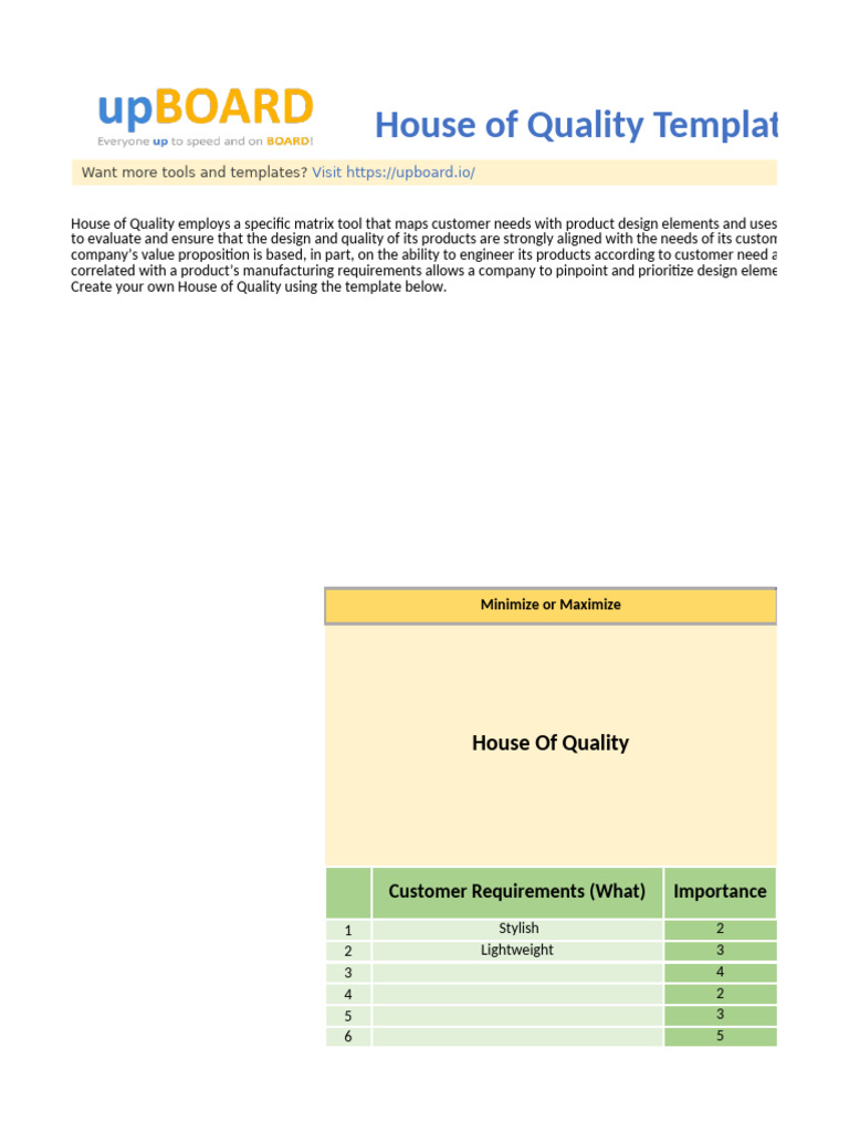 Free Quality Function Deployment QFD House of Quality Template Excel ...