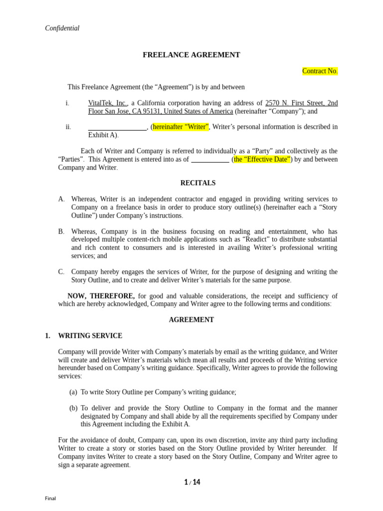 1-Freelance Agreement - Template (Outline) 20240710 | PDF | Arbitration ...