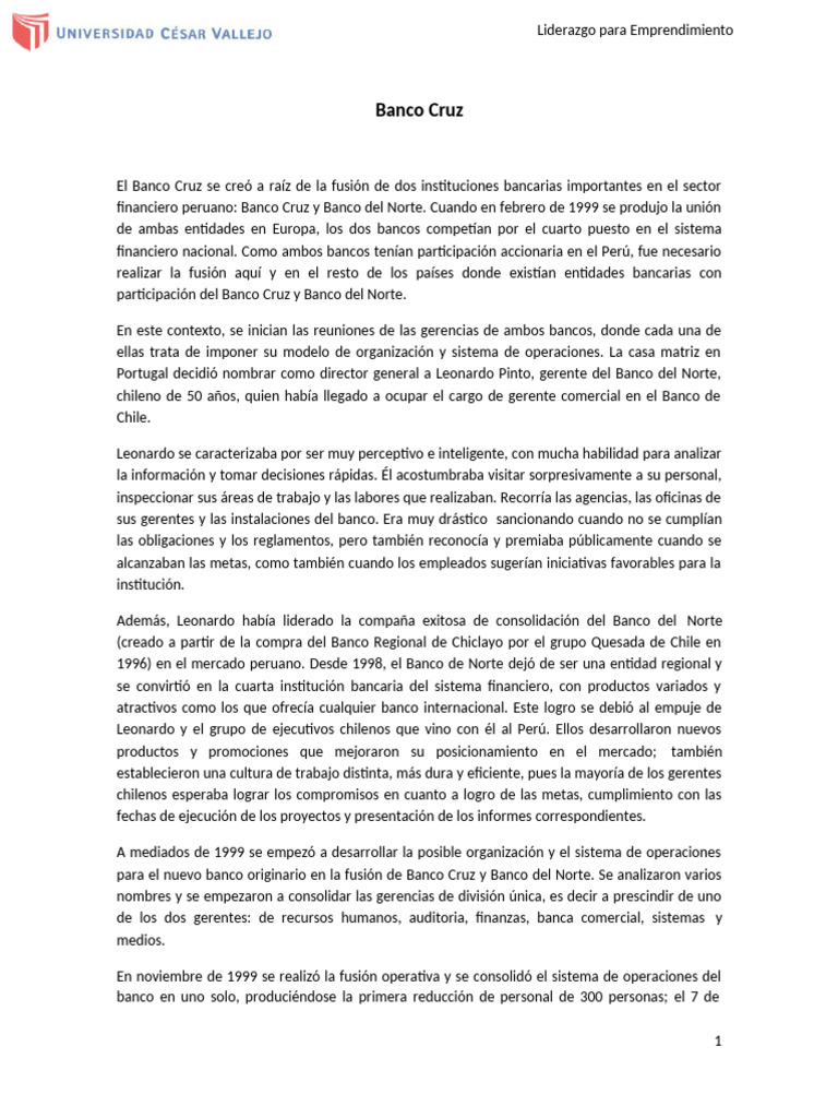 Caso_Banco Cruz | PDF | Presupuesto | Bancos
