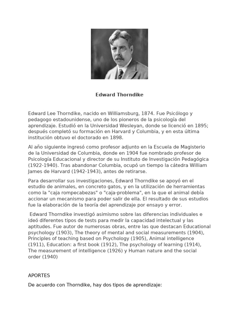 Edward Thorndike | PDF | Aprendizaje | Comportamiento