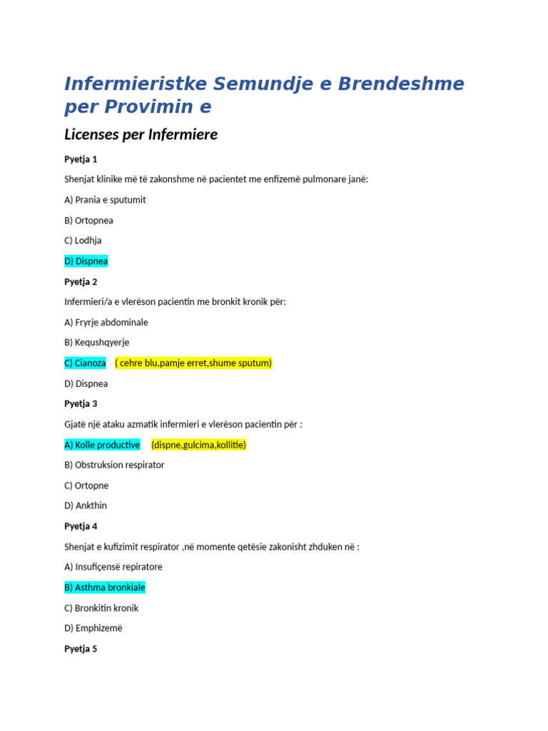 Infermieristke Semundje e Brendeshme Per Provimin e | PDF