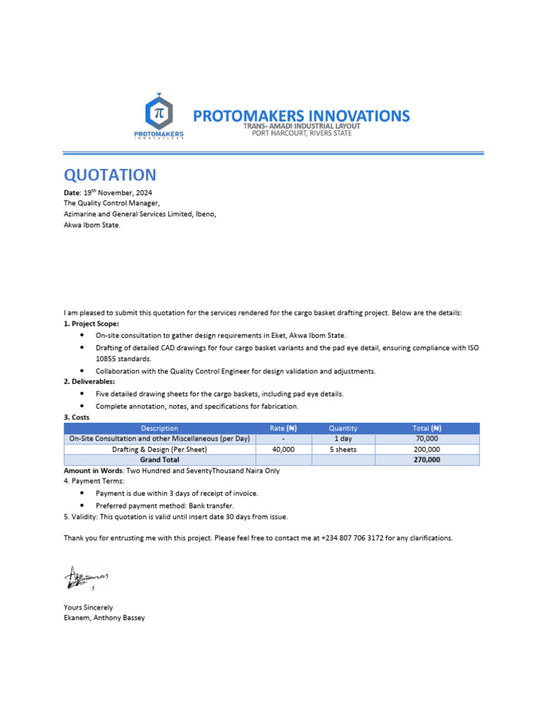 Quotation and Invoice To Azimarine For CTU Drawing-2 | PDF | Business ...