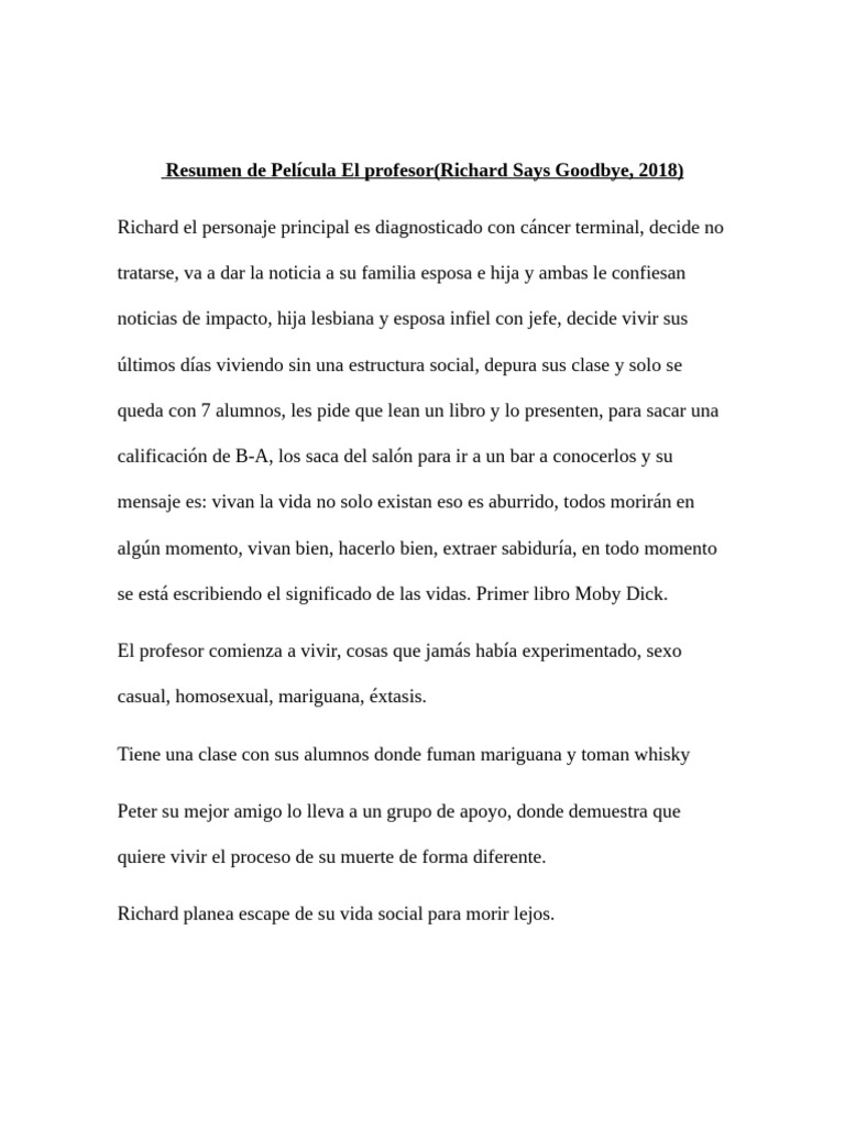 Resumen Pelicula El Profesor | PDF