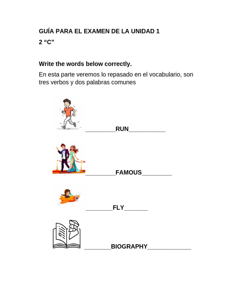 Guía para El Examen de La Unidad 1 2C | PDF