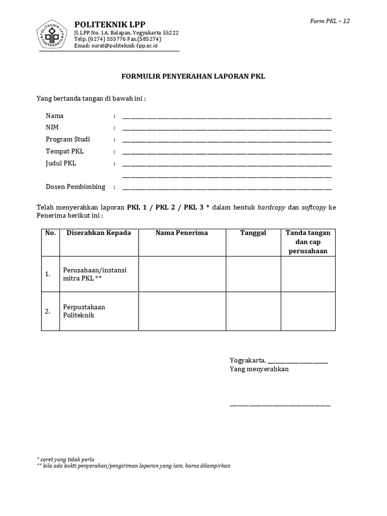 Form PKL | PDF | Karier & Perkembangan | Bisnis