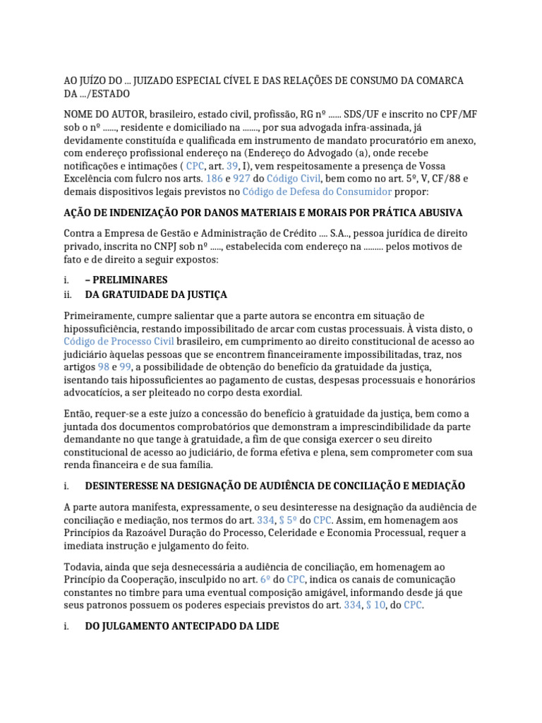 Modelo Peticao Inicial Acao Indenizatoria Cobranca Abusiva | PDF ... Modelo Peticao Inicial Acao Indenizatoria Cobranca Abusiva | PDF ...