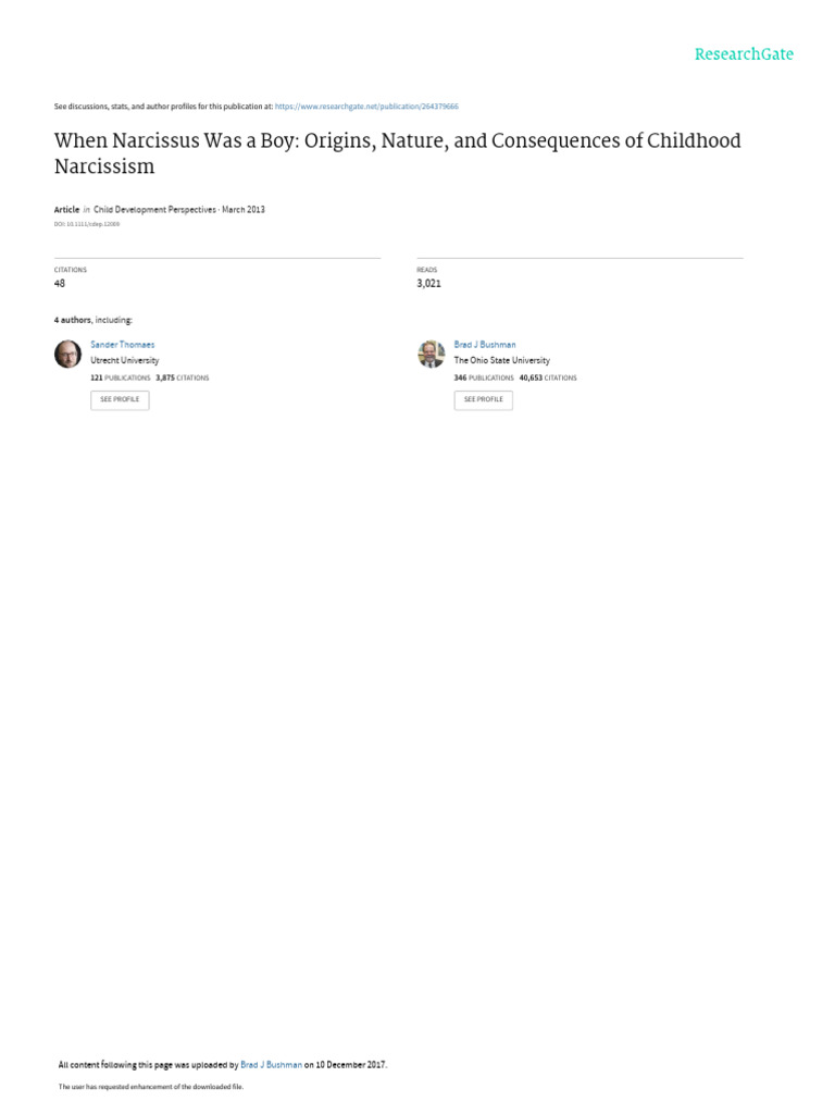 Thomaes Et Al-2013-Child Development Perspectives | PDF | Narcissism ...