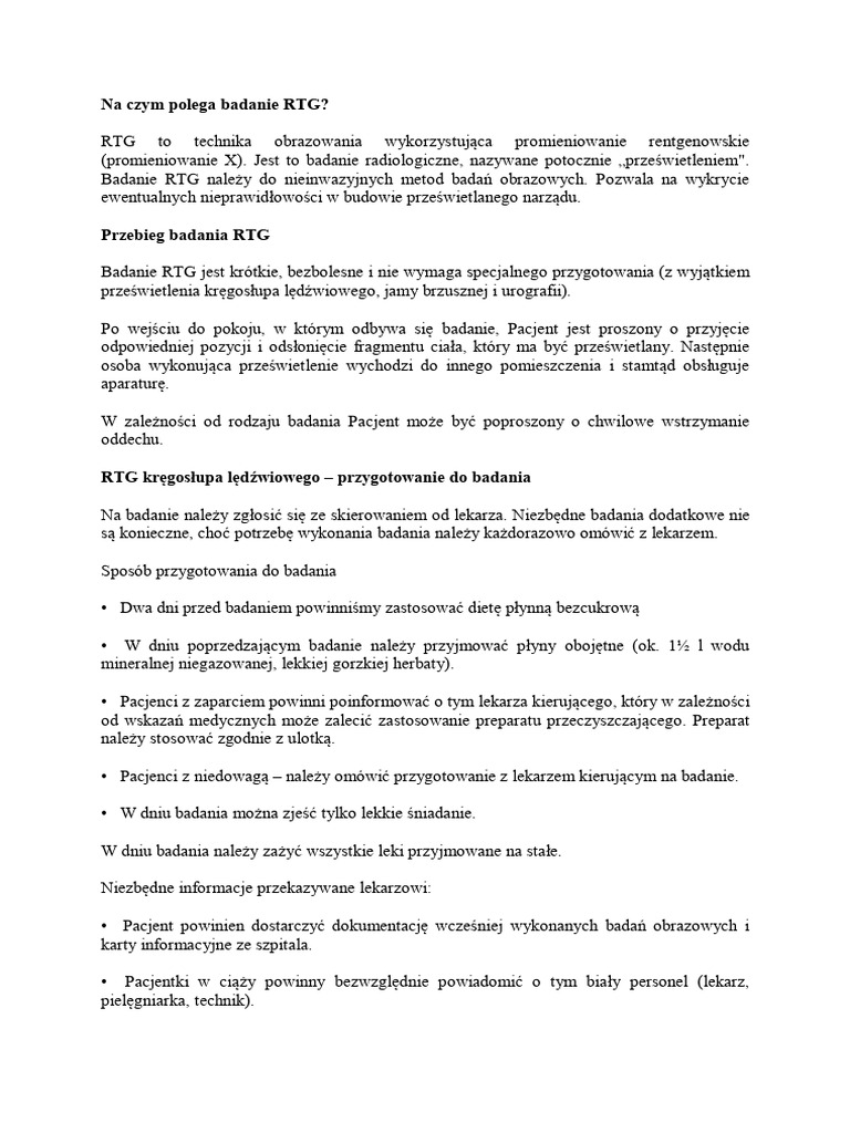 Przygotowanie Do Badania RTG | PDF