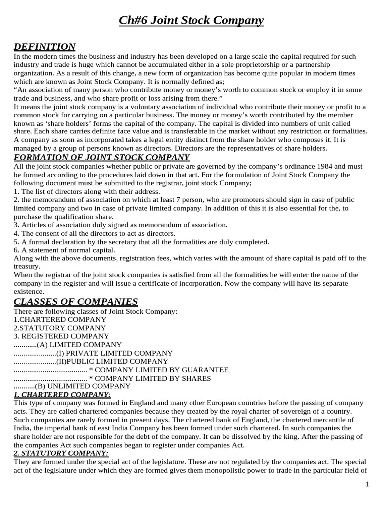 Understanding Joint Stock Companies | PDF | Joint Stock Company | Stocks