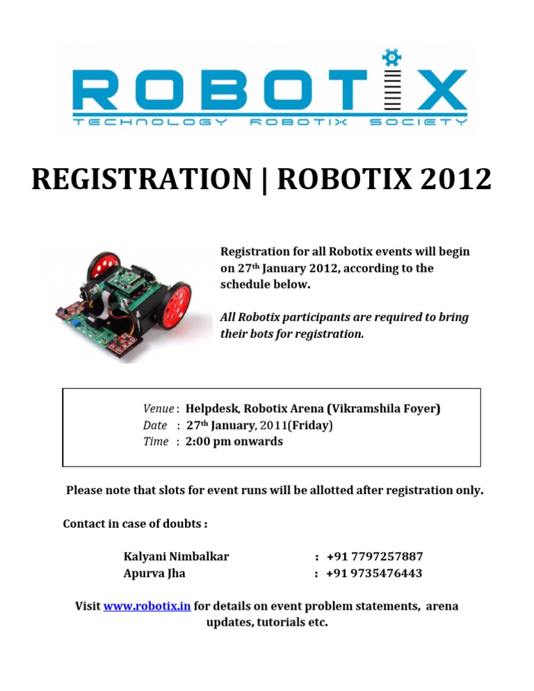 Robotix 2012 Event Registration Details | PDF