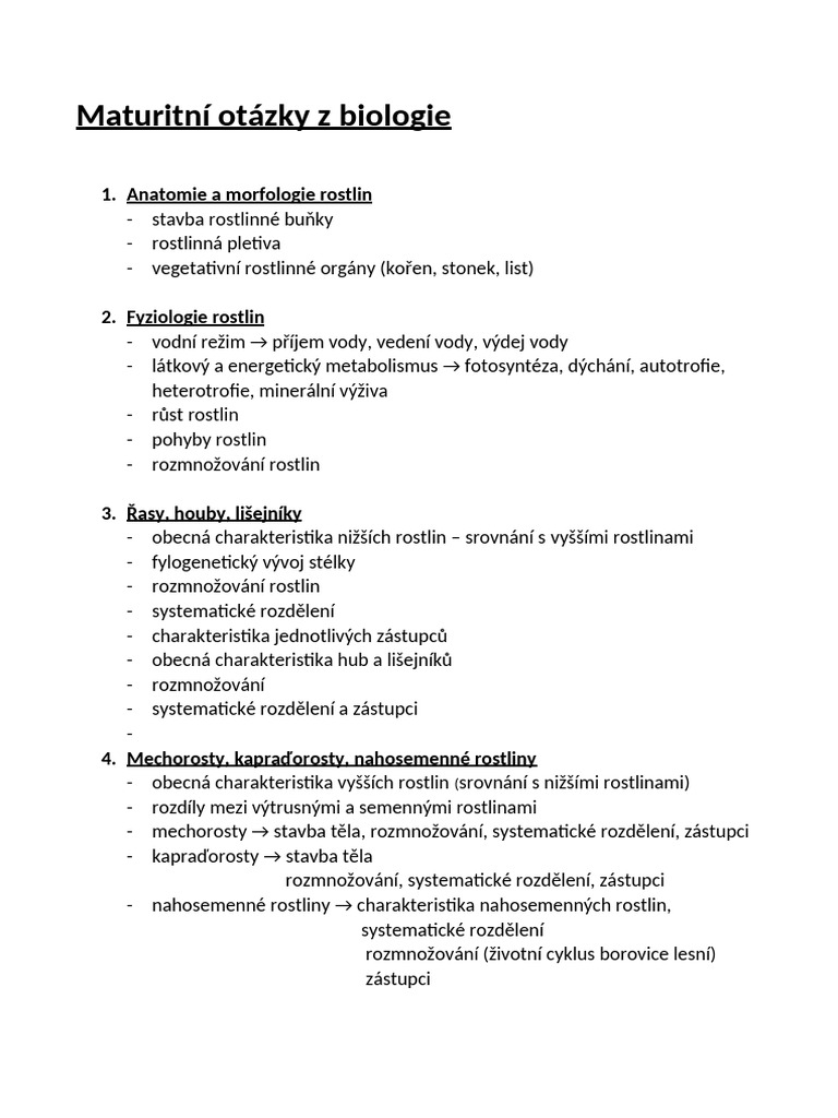 Maturitní Otázky - Biologie | PDF