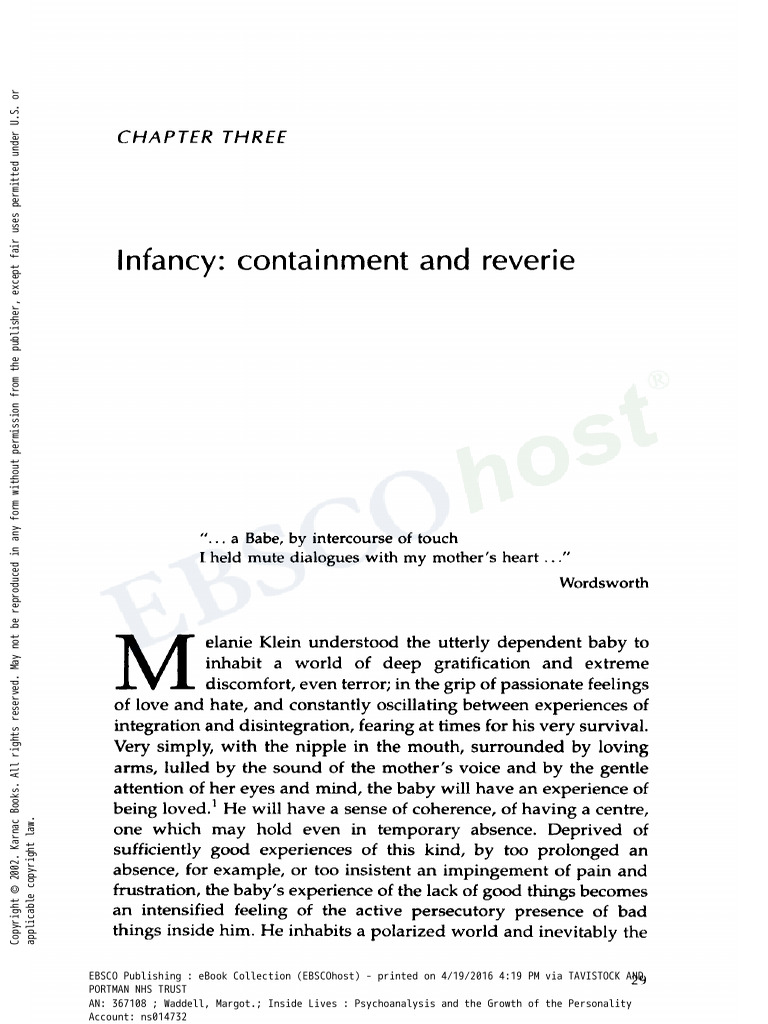 Infancy Containment and Reverie | PDF | Experience | Thought