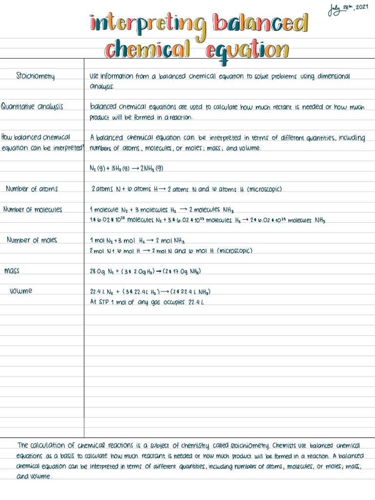 Interpreting Balanced Chemical Equations | PDF | Mole (Unit) | Applied ...