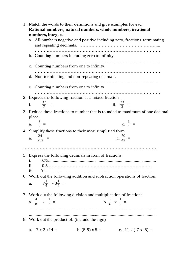 Maths Grade 7 - Homework 2024. | PDF | Numbers | Decimal