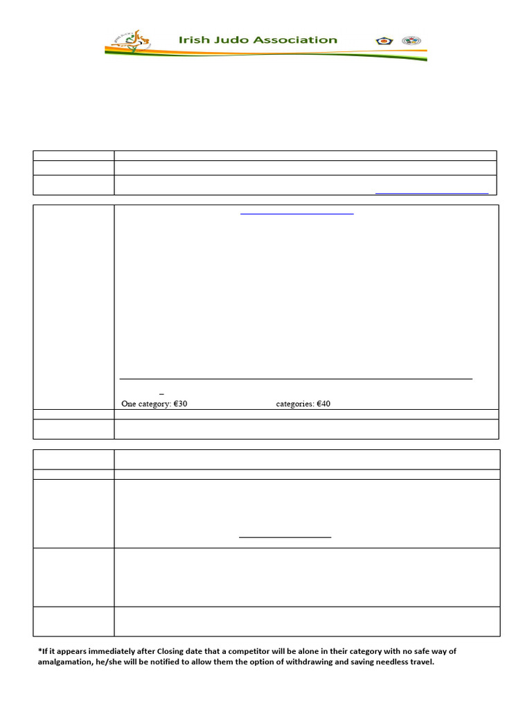 Irish Masters Open 2024 Entry Form | PDF | Judo