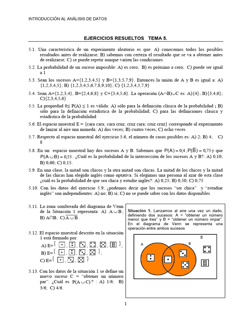 Tema 5 Ejercicios | PDF | Teoría de probabilidad | Probabilidades y estadísticas