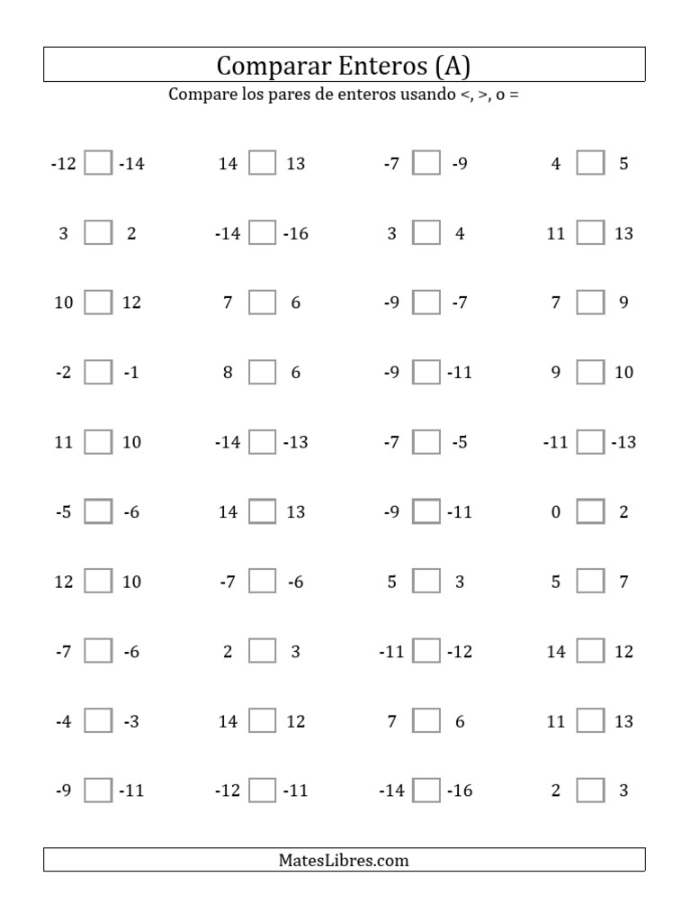 Ficha1 Compara Enteros | PDF