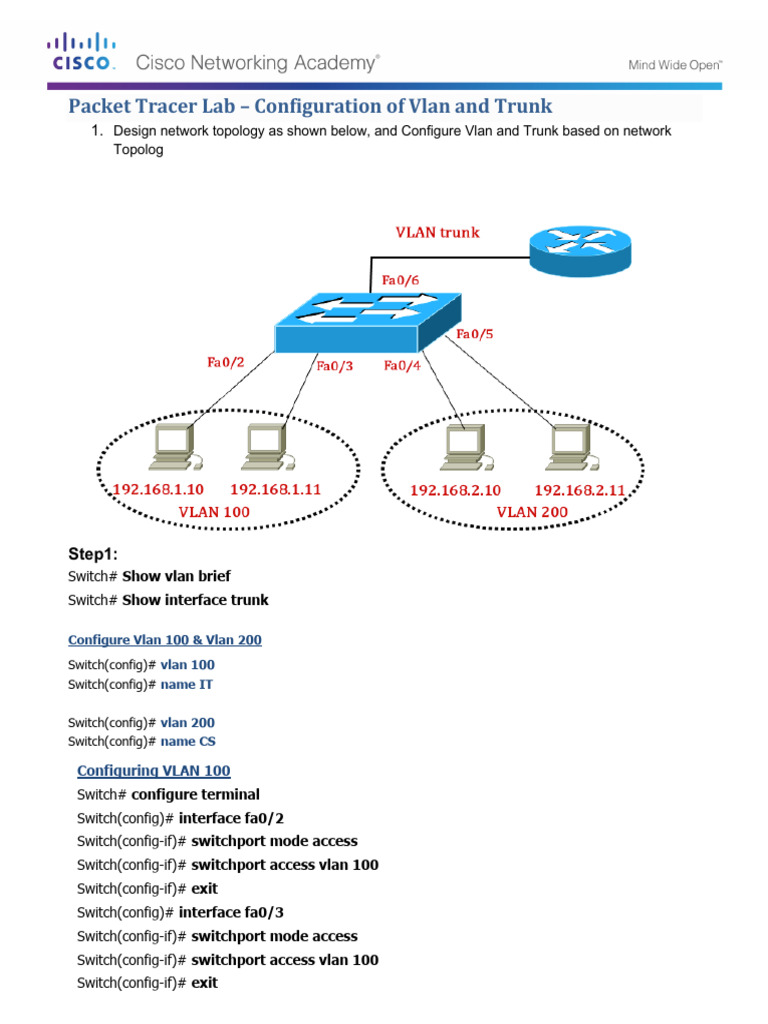 Lab07 - Config Vlan and Trunk | PDF