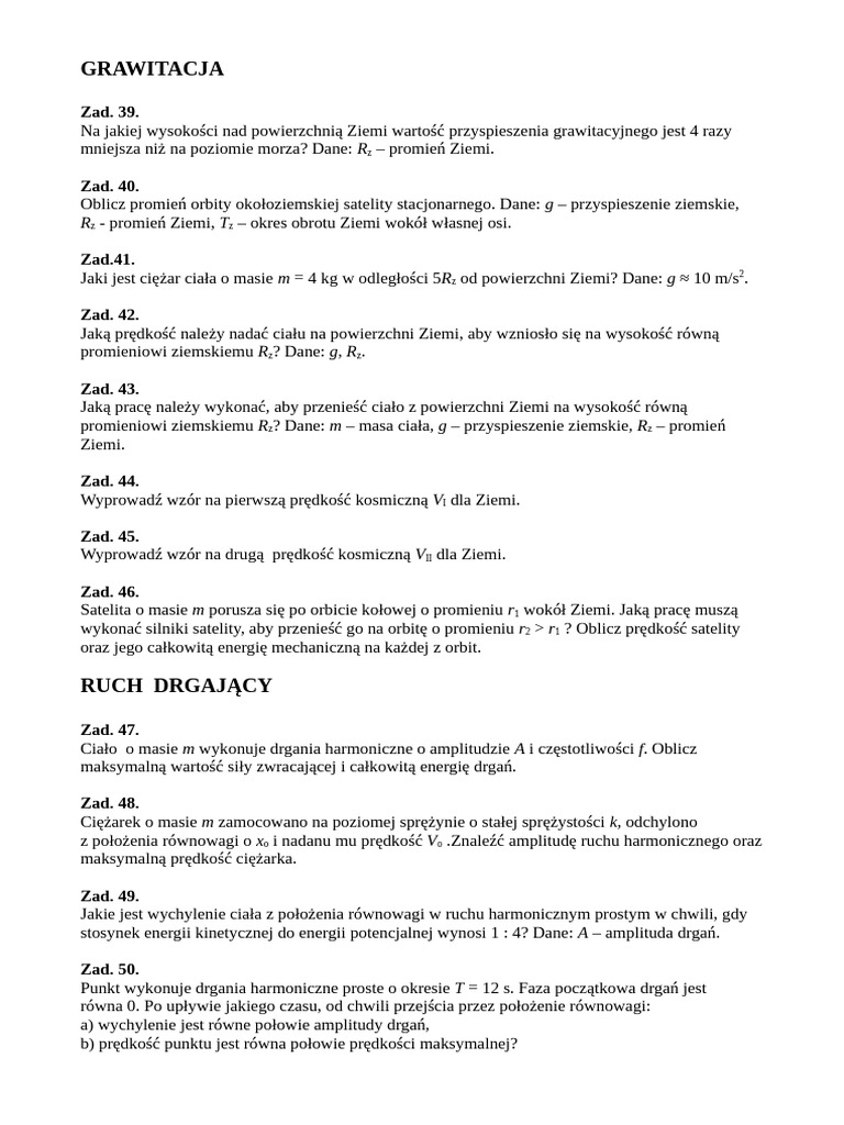 GRAWITACJA, RUCH DRGAJĄCY - Ćw. - 2024-25 | PDF
