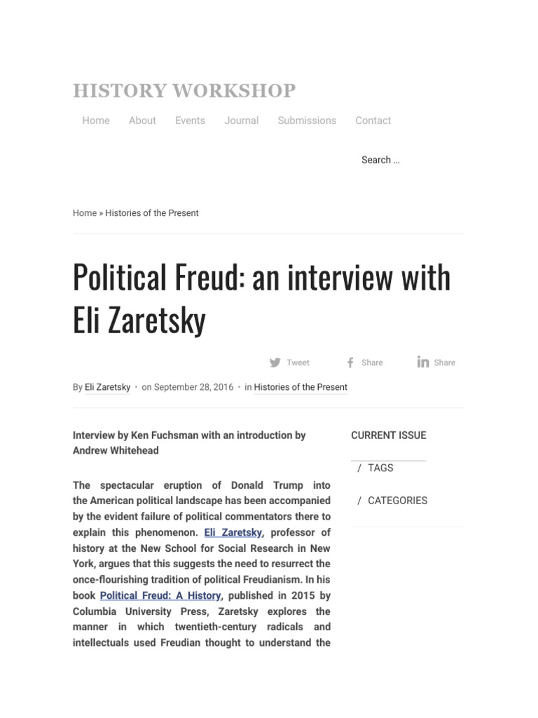 Political Freud - An Interview With Eli Zaretsky - History Workshop ...