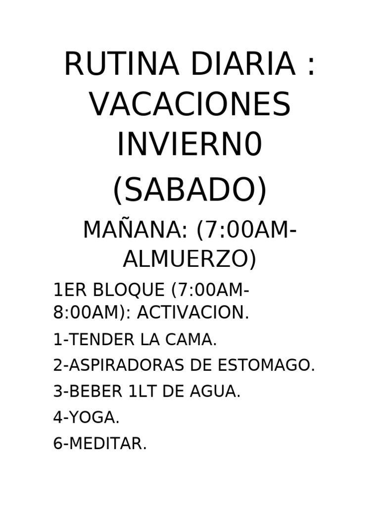 Rutina Vacaciones Invierno (Sabado) | PDF