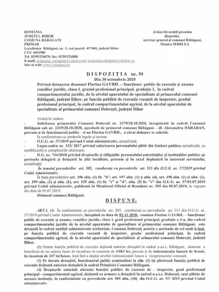Disp. Nr. 90 Detasare Cons. Jr. Gavril Florina | PDF