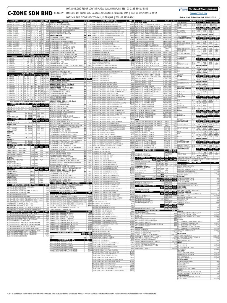 Pricelist Hardware Czone | PDF | Computer Hardware
