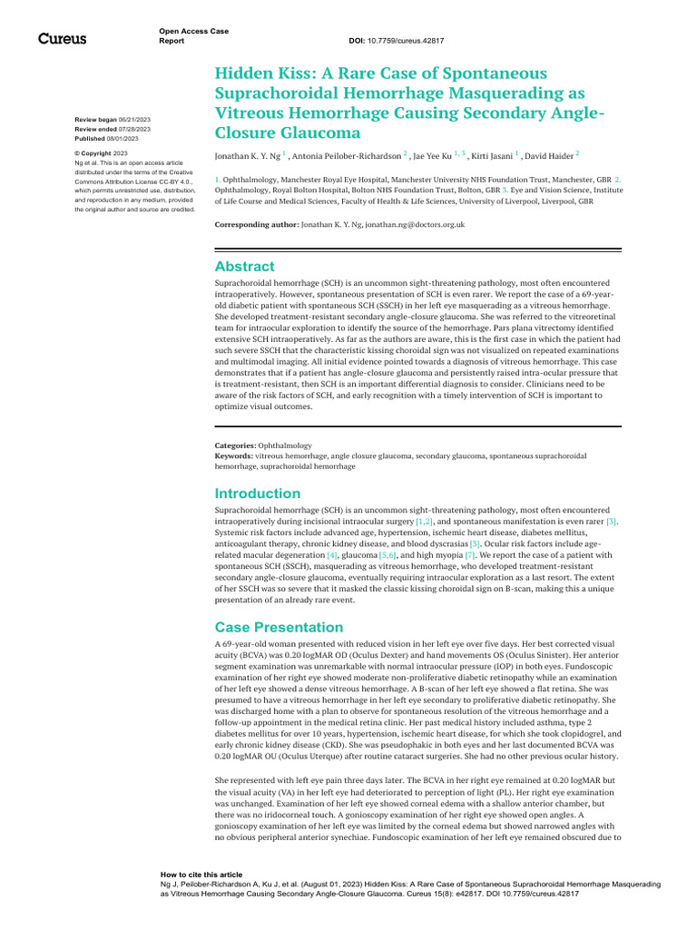 Hidden kiss case report | PDF | Glaucoma | Ophthalmology