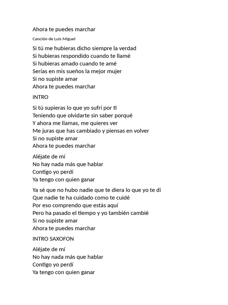 Ahora Te Puedes Marchar Luis Miguel | PDF