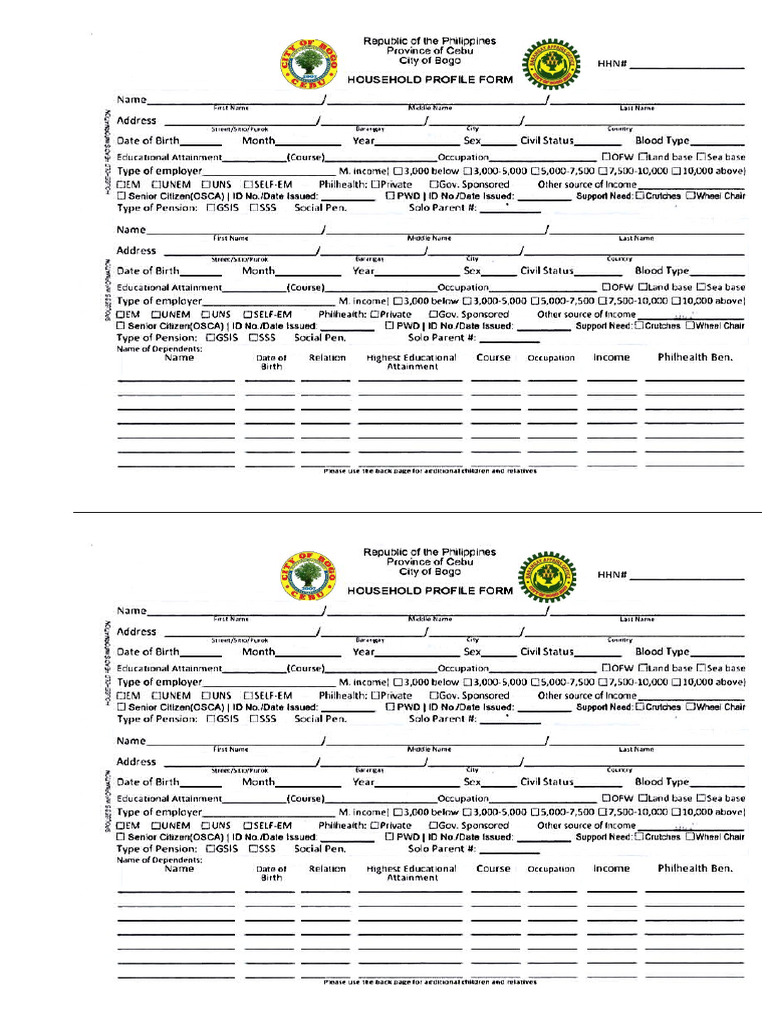 HOUSEHOLD PROFILE FORM | PDF