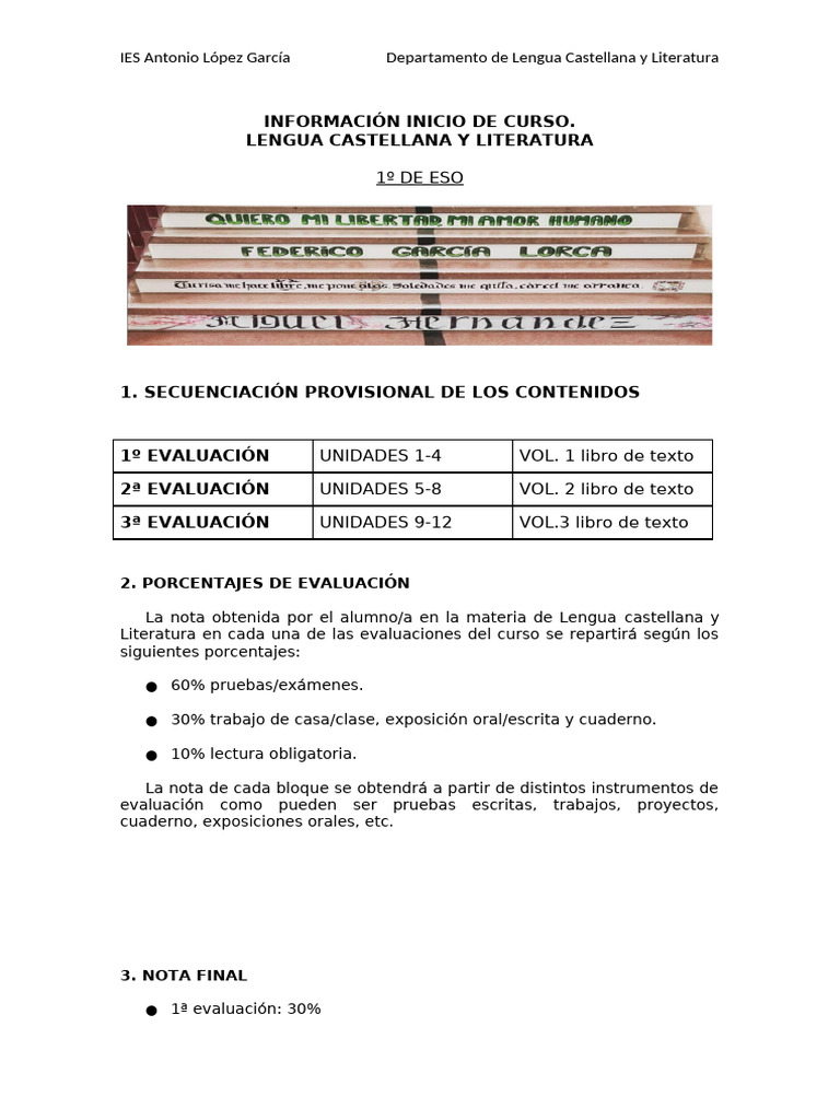 Hoja Inicio de Curso | PDF