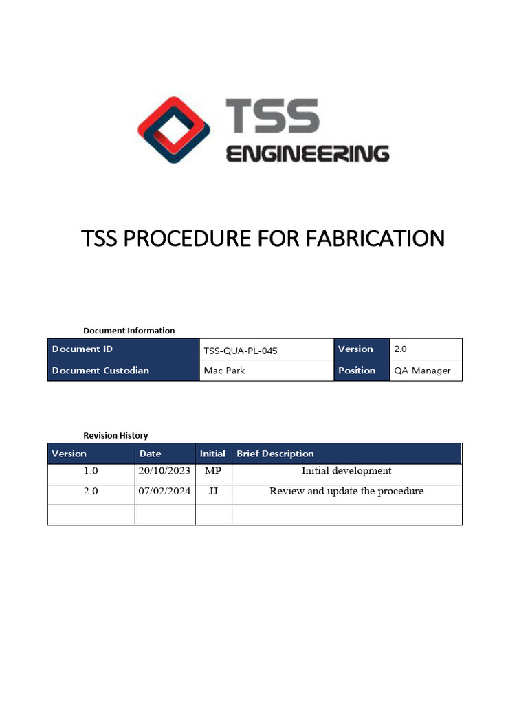 TSS QUA PRO 045 FABRICATION Rev2 | PDF | Welding | Construction