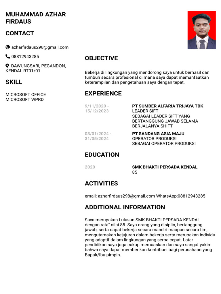 CV Azhar Firdaus | PDF
