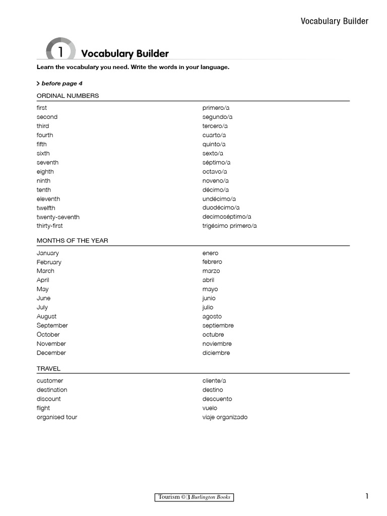 Tourism VocabBuilder | PDF