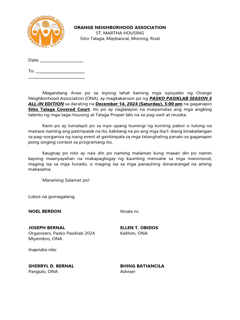 Solicitation Letter (Pasko Pasiklab) | PDF