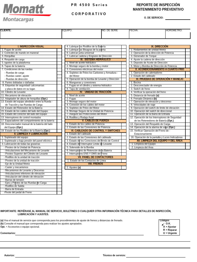 Inspección PR 4500: Mantenimiento Preventivo | PDF | Motores | Eje