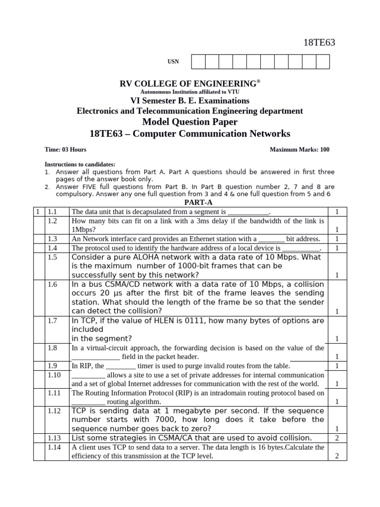 Model QP - CCN - 2018 | PDF | Internet Protocols | Computer Network