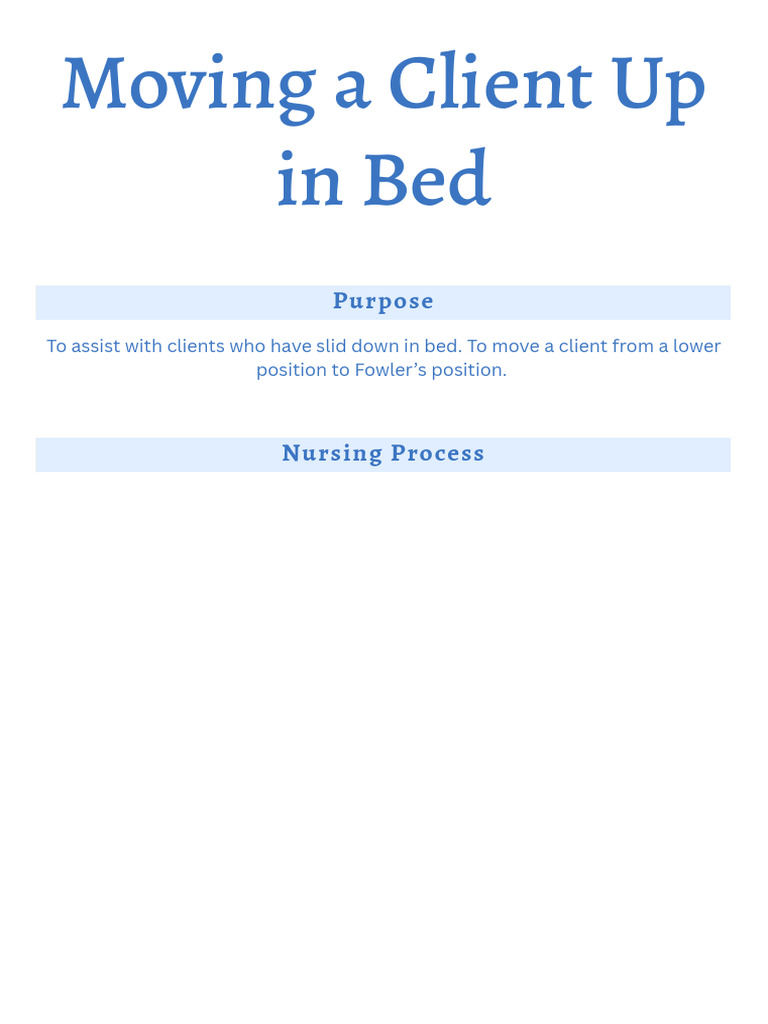 Moving A Client Up in Bed | PDF | Clinical Medicine | Medical Specialties