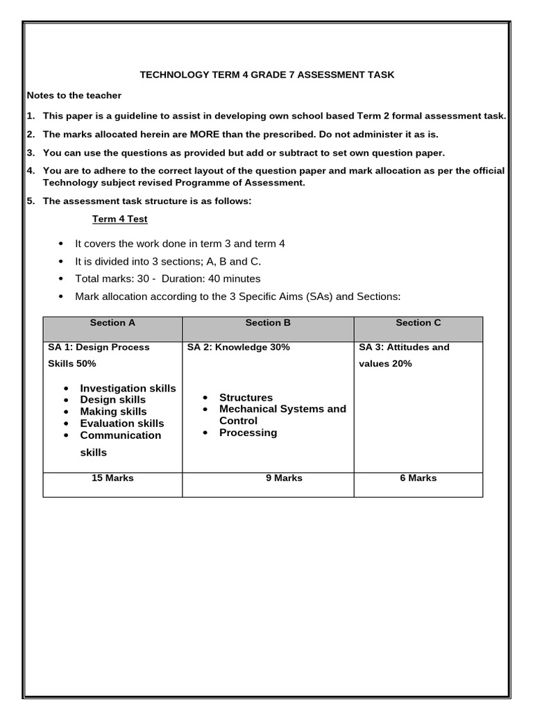 Grade 7 Technology Term 4 Exam Guide | PDF | Educational Assessment | Foods