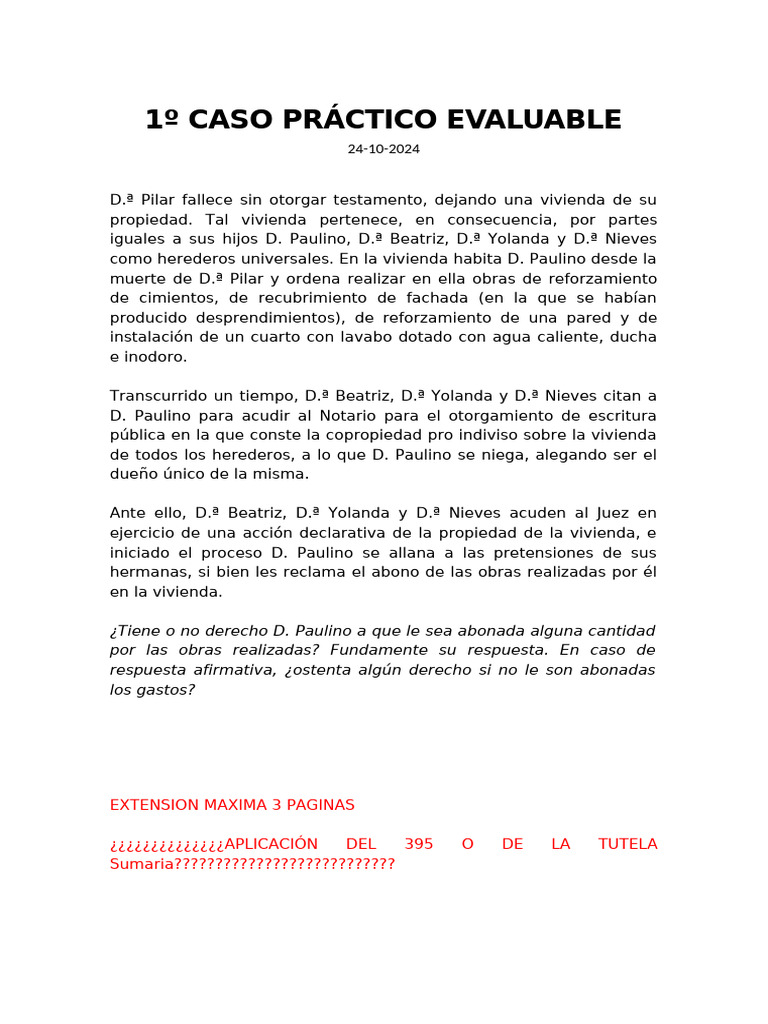 1º CASO PRÁCTICO EVALUABLE - Sucio | PDF | Propiedad