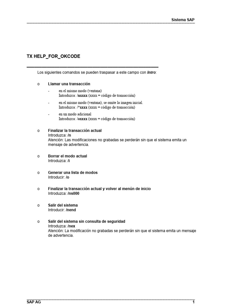 Comandos SAP | PDF
