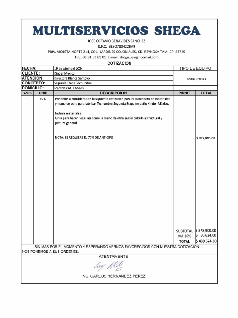 Cotización Multiservicios | PDF